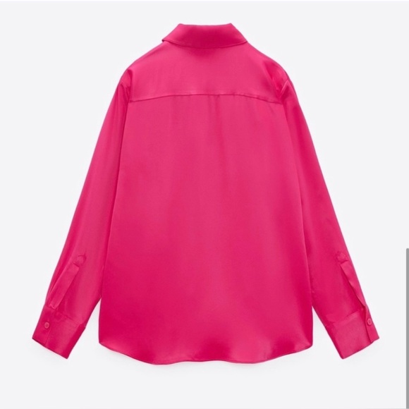 Zara | Tops | Nwot Zara Hot Pink Button Up Satin Blouse Small Loose Fit ...
